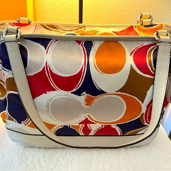 Coach | Bags | Coach Multicolor Monogram Satin Tote | Poshmark